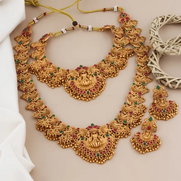 Vihaa Jewellery Classic Pearl Gold Plated Long and short combo Haram ...