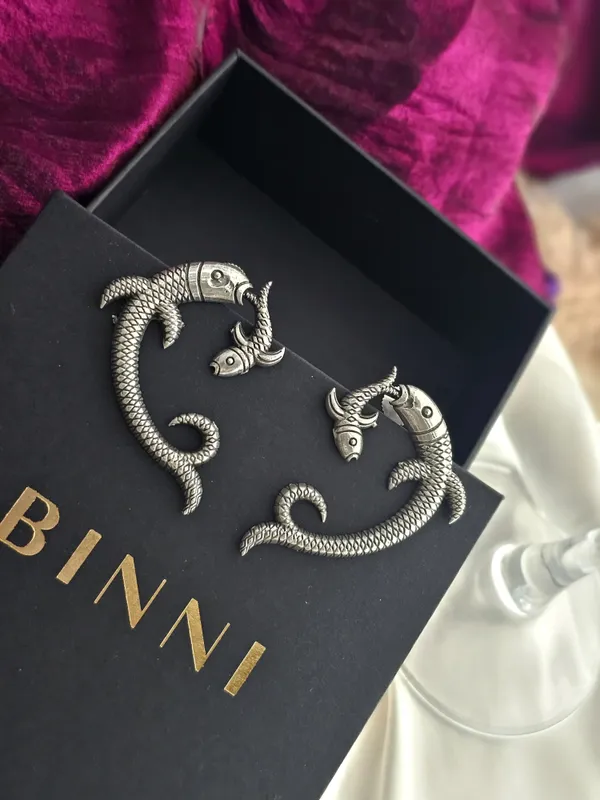 BINNI Quirky German Silver Fish Stud Earrings Price in India - Buy ...