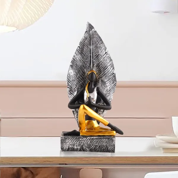 GiftsBazaar Sukhasana Yoga Poses Statue of Black and Golden Color ...