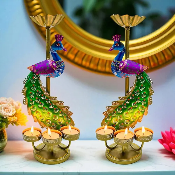 Handicrafy Tea Light Candle Holder Decorative Peacock Showpiece Metal ...