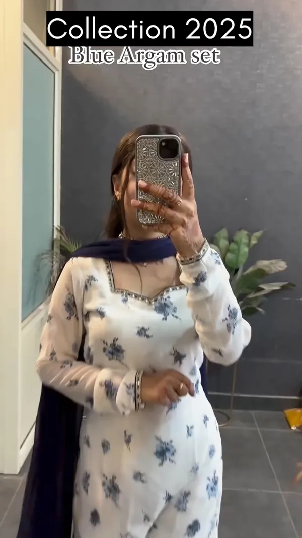 SAMVRITA Blue Straight Argam Full Sleeves Kurta and Pant Set with ...