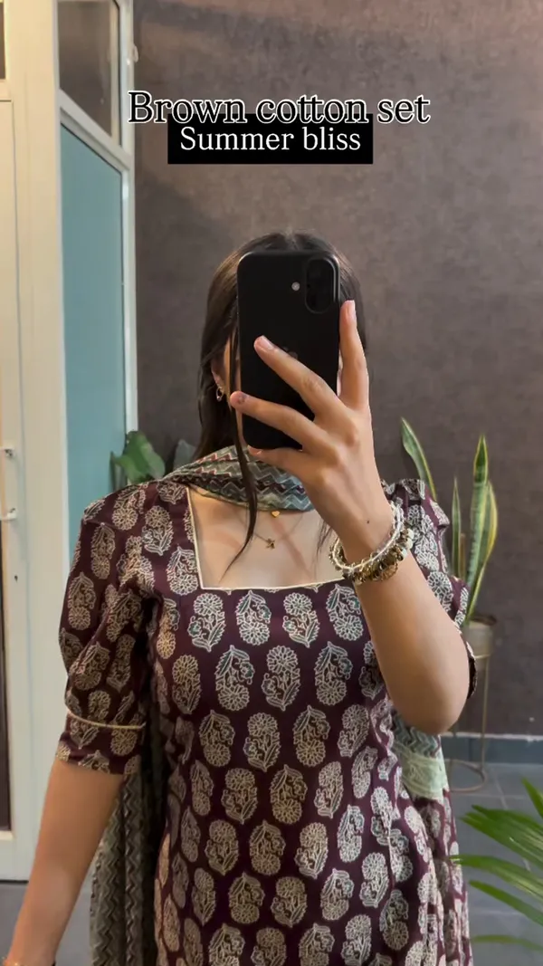 SAMVRITA Brown cotton set summer friendly suits sets Price in India ...