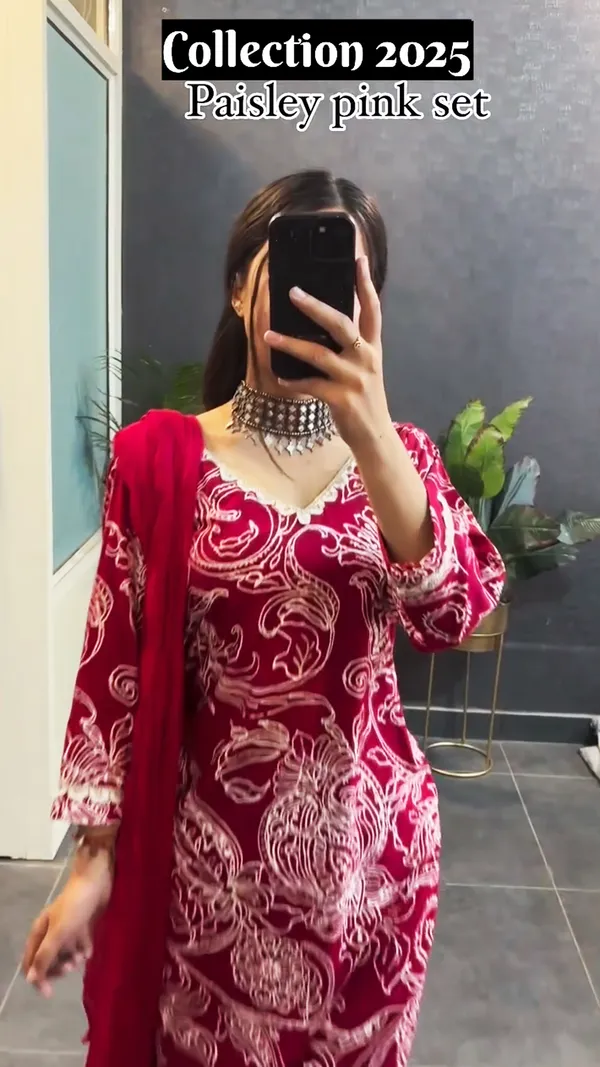 SAMVRITA Pink Cotton Paisley Straight Full Sleeves Kurta and Pant Set ...