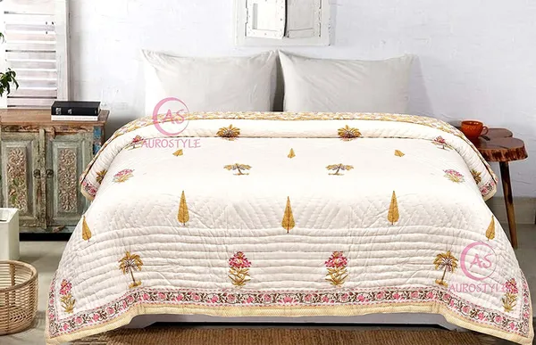 AUROSTYLE Pure Cotton Traditional Rajasthani Hand Block Printed Double ...