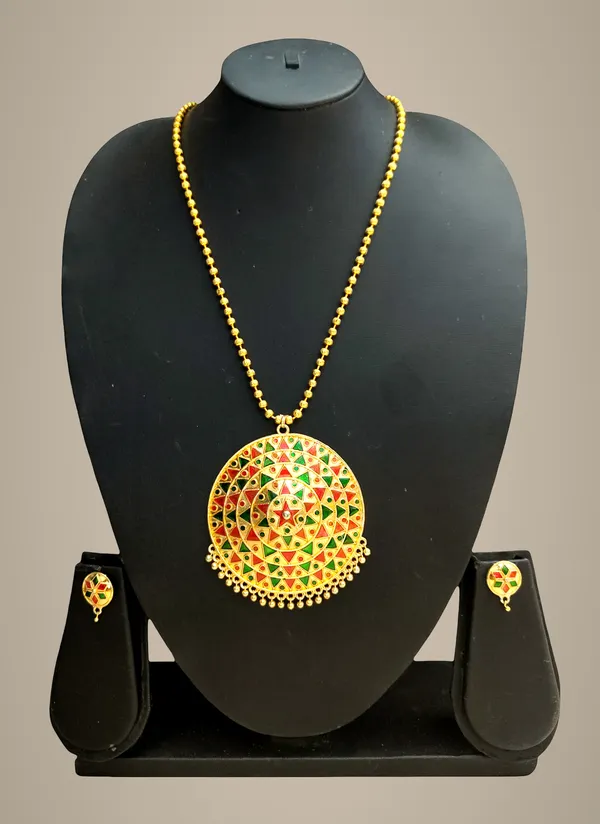 BG gold Assamese Traditional Red Green Big Japi Top Earring With Goti ...