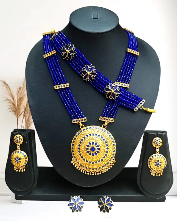 BG gold Assamese Traditional Copper Based Blue Japi Combo Jewellery Set ...