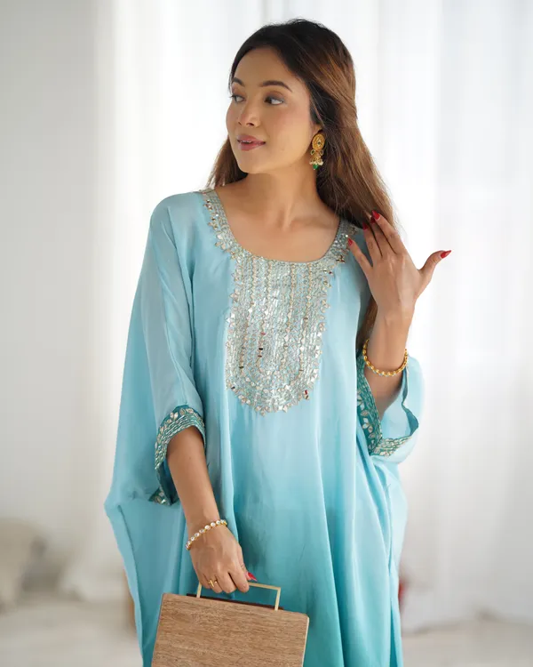 LABEL ACHIRA Blusihgreen Ombre Kaftan Set Price in India - Buy LABEL ...