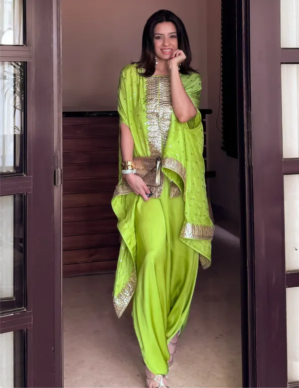 LABEL ACHIRA Lime Green Cape Set Price in India - Buy LABEL ACHIRA Lime ...
