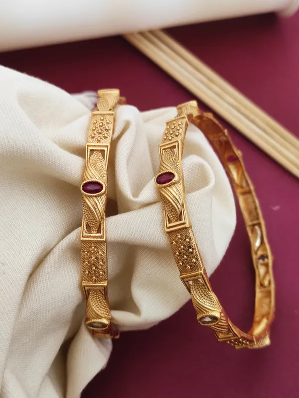Trendz Jewellery Beautiful Designer Bangles With Ruby Stones Pack Of 2 ...