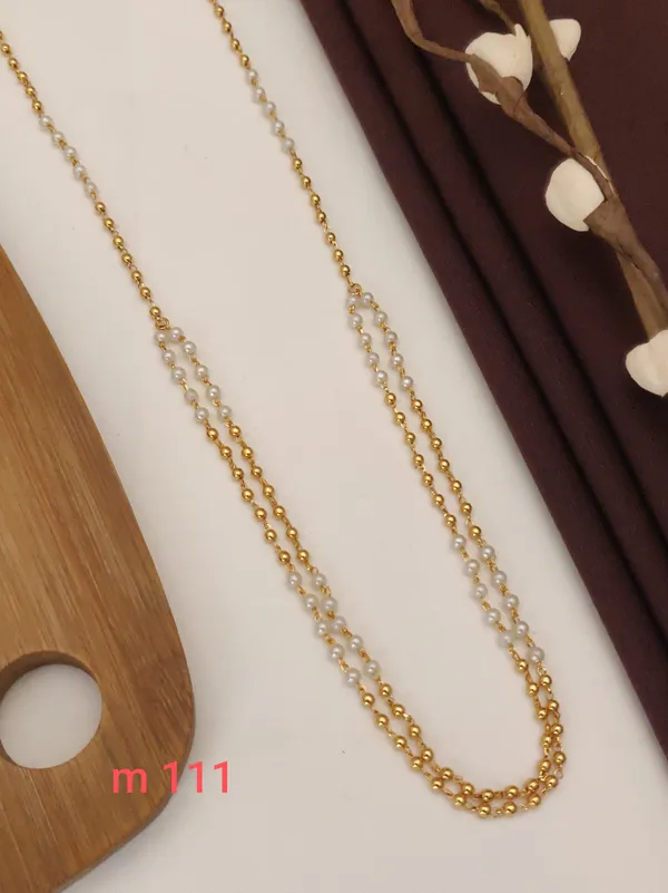 Trendz Jewellery Stylish Two Layer Mala With Gold- White Beads With ...