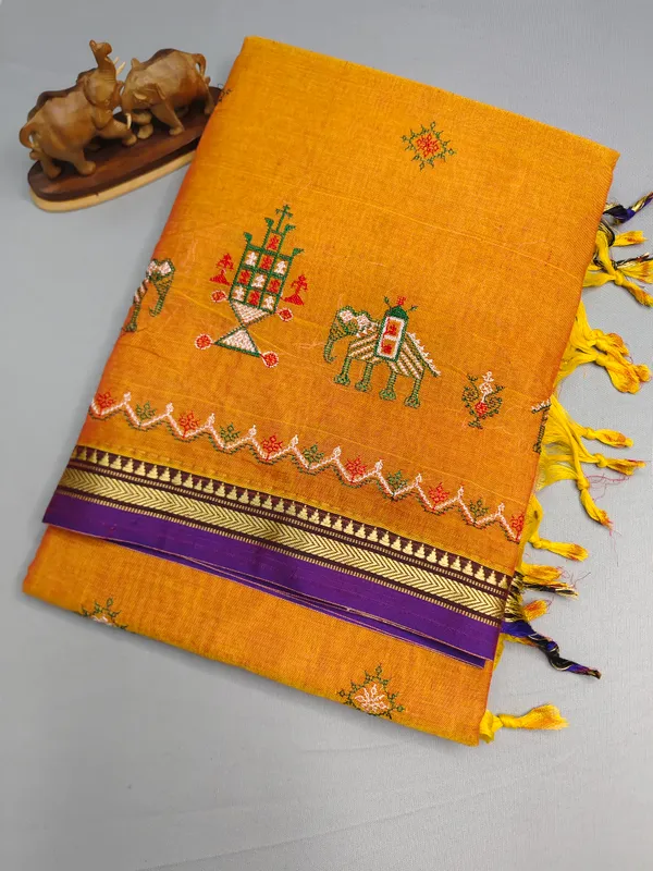 DEVIKA TEXTILES Deep Gold kasuti Embroidered Narayanapet Pure Cotton ...