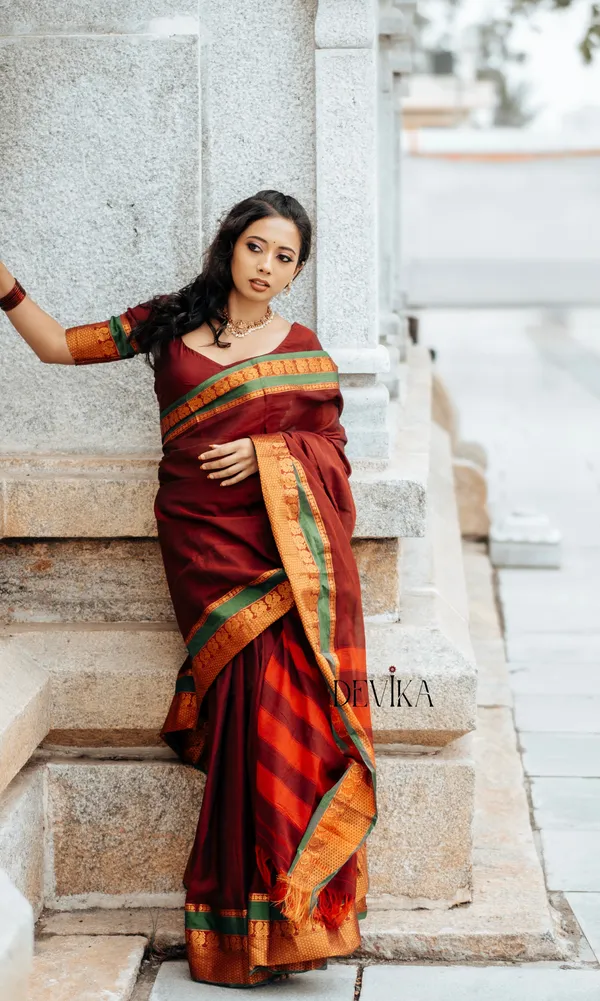 DEVIKA TEXTILES Maroon Peacock Narayanpet Pure cotton saree Price in ...
