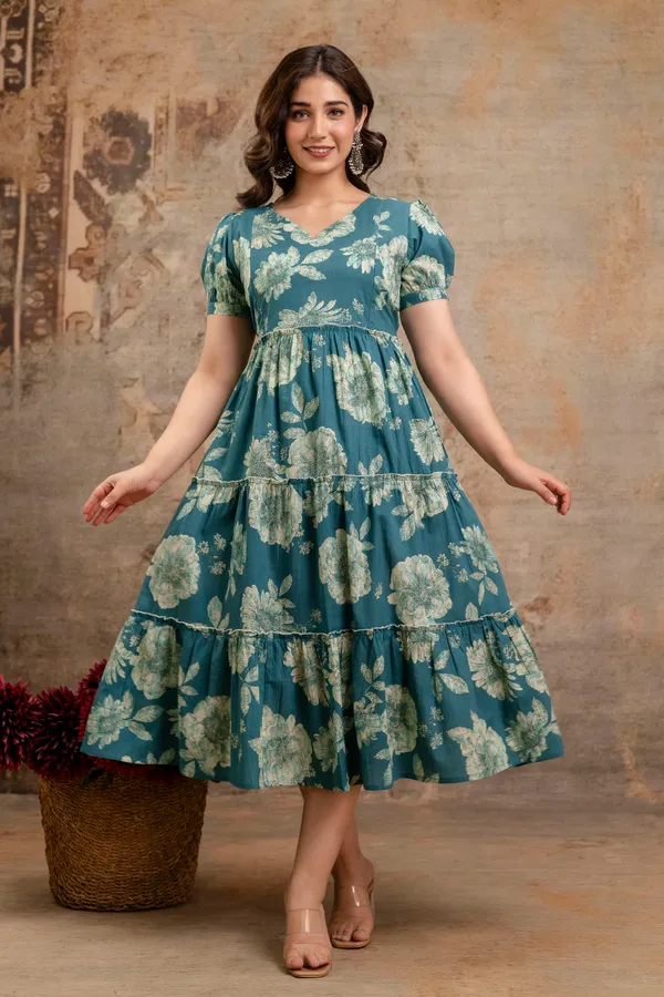 Label Kushagra Sea green flower printed maternity dress Price in India ...