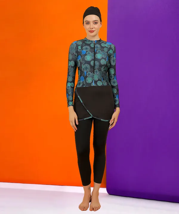 N-Gal FYTTE Printed Muslim Full Coverage Long Sleeve 3 Pc Swimwear Burkini Swim Cap Surfing ...