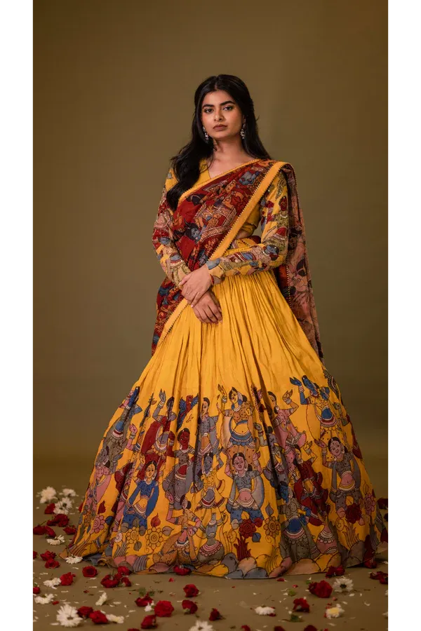 KRISHNA SAREE Esha Yellow Ajantha Lehenga Set Price in India - Buy ...