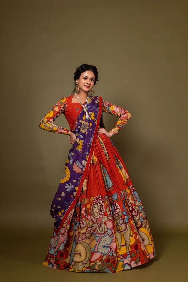 KRISHNA SAREE Karisha Radhe Orange Lehenga set Price in India - Buy ...