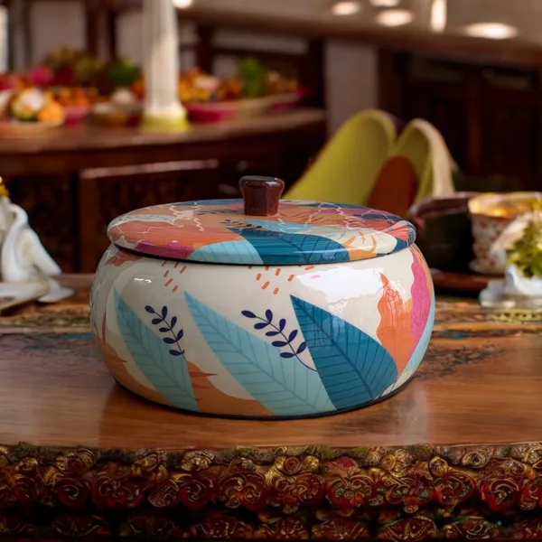 AAINA Handcrafted Blue Floral Design Mango Wood Roti Box Price in India ...