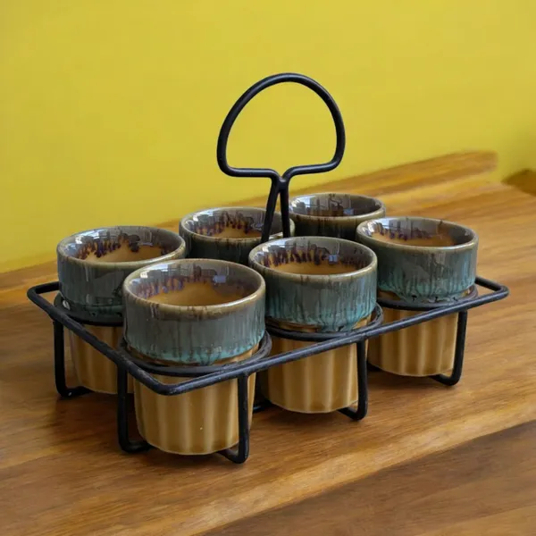 AAINA Handcrafted Ceramic Kulhad Set with Metal Stand - 6 Cups (120 ML ...