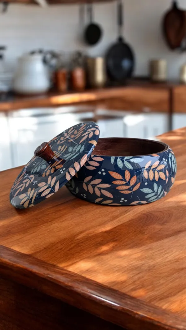 AAINA Madarks Handcrafted Wooden Roti Box with Elegant Leaf Design – 8 ...