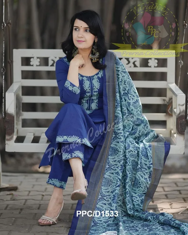 MOLISHA Blue Cotton Kurta set with Dupatta For Women Price in India ...