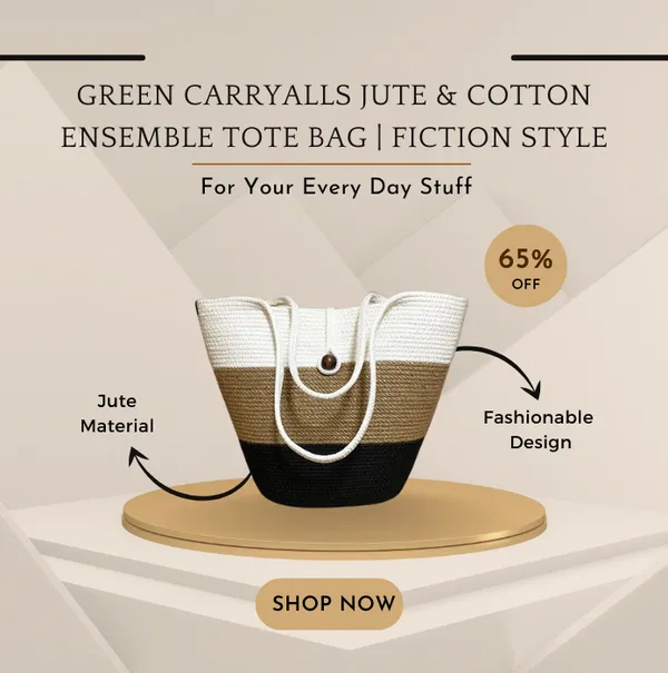 FictionStyle Green Jute & Cotton Tote Bag - Fiction Style Carryalls ...