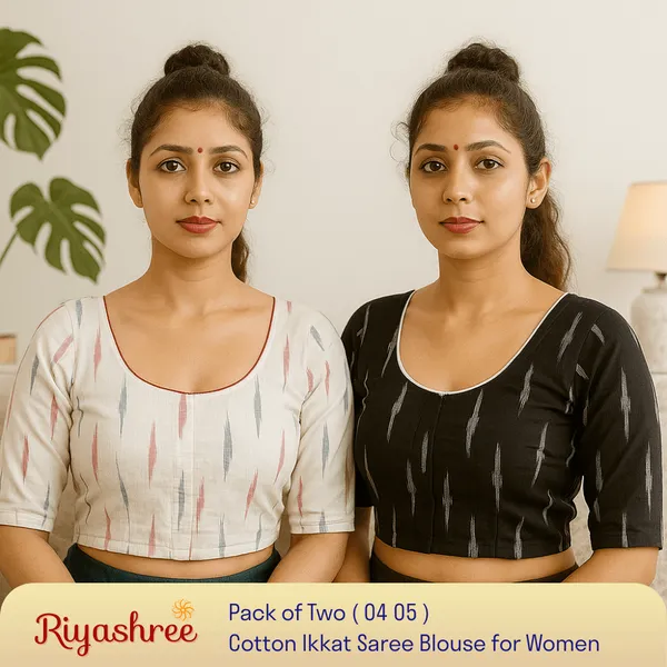 Riyashree Pack of 2 Black and White Cotton Ikkat Print Ready to wear ...