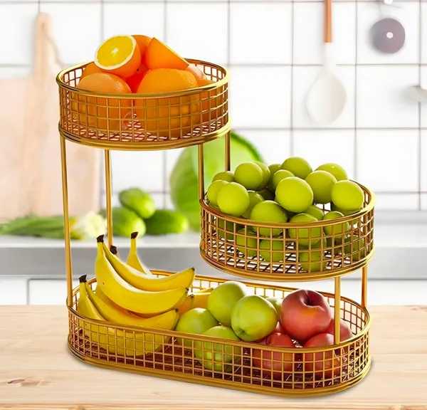 MAXXINN MAXXINN Fruit Basket Gold 3 Tier Countertop Fruit & Vegetable ...