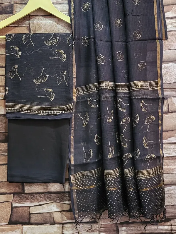 GOVIND HAND PRINTERS BLACK FOIL HAND BLOCK PURE KOTA DORIA SUIT Price ...