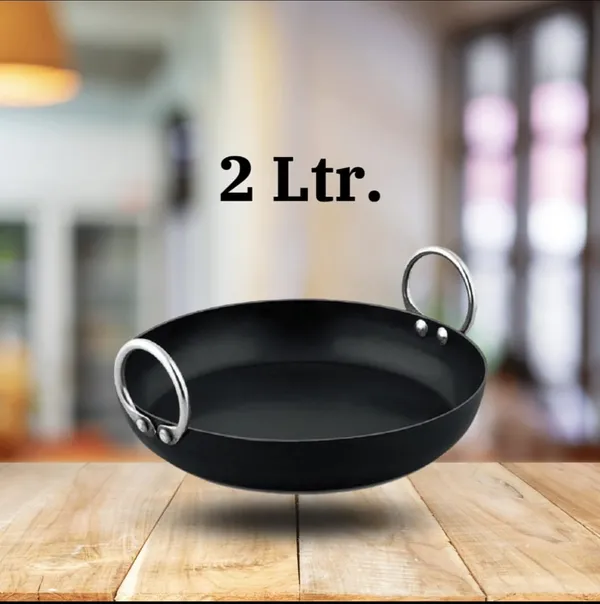 Veer enterprises Black Pure Iron Kadhai| Induction Compatible Flat ...