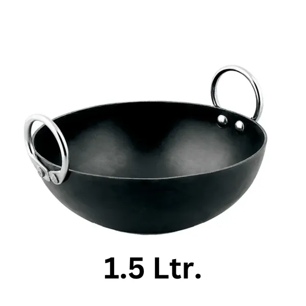 Veer enterprises Black Pure Iron Deep Kadhai With Stainless Steel ...