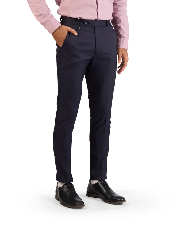 THE MRP STORE SANT - NAVY BLUE SELF-CHECKS SLIM FIT FORMAL TROUSER ...