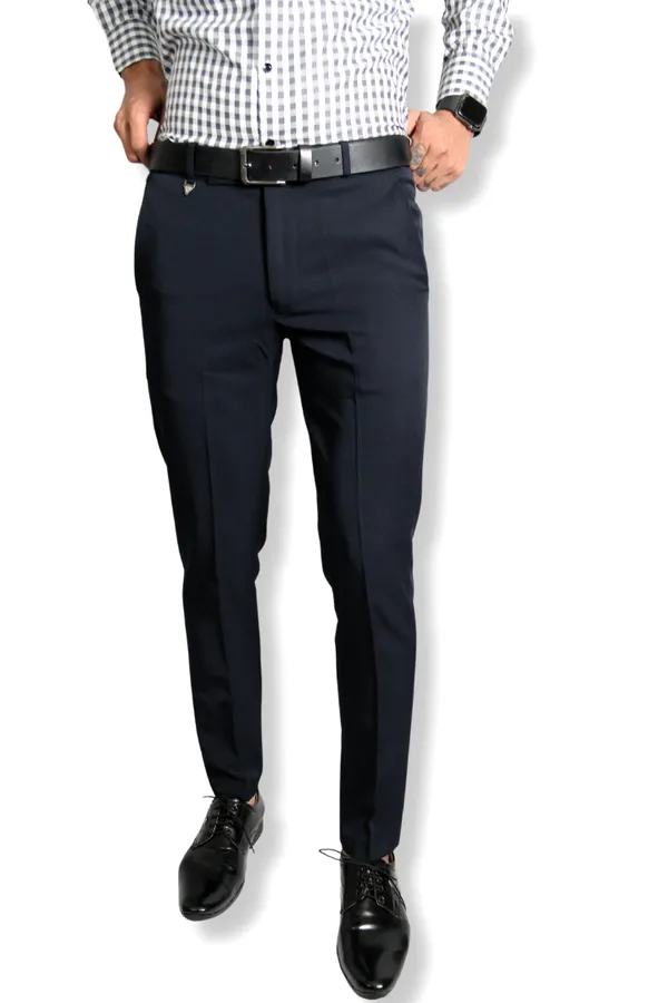 THE MRP STORE Navy Blue Plain Slim Fit Formal Trouser | Stretchable and ...