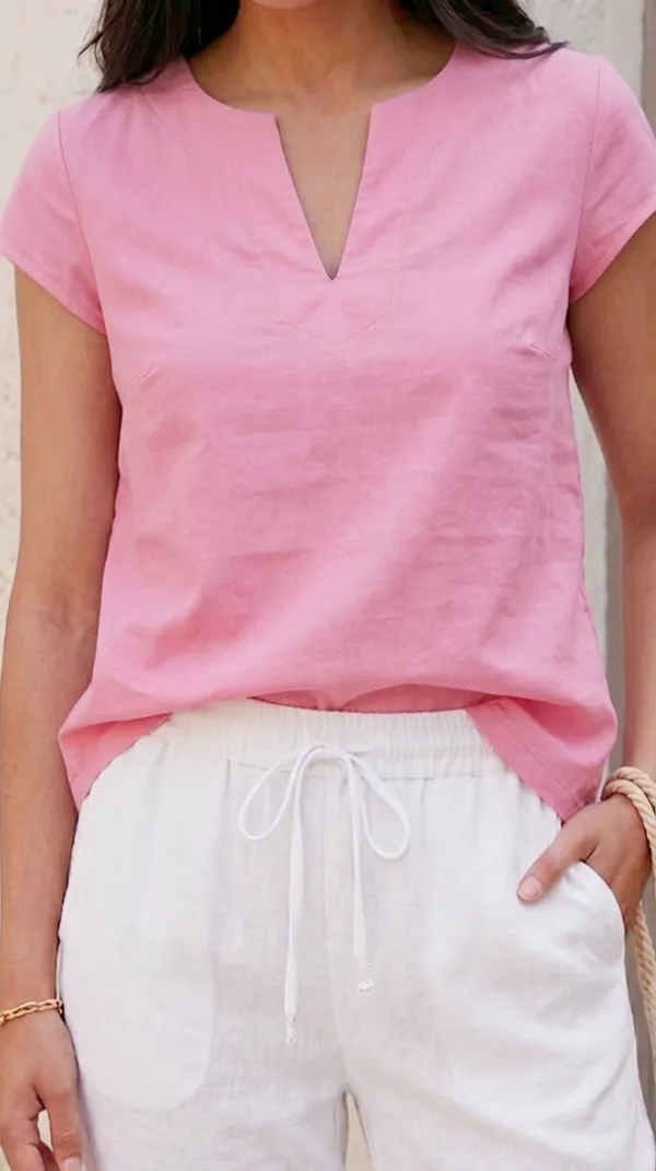 SIDDHO HUM Women’s Pink V-Neck Cotton Top – Lightweight Cap Sleeve ...