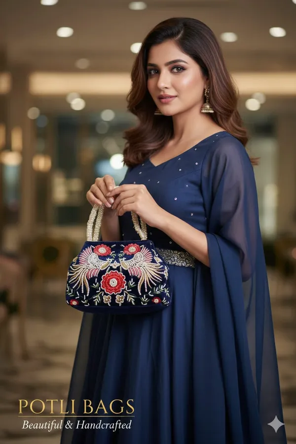nida fashion Peacock Embroidery Potli Bag With Both Side Hand Work ...