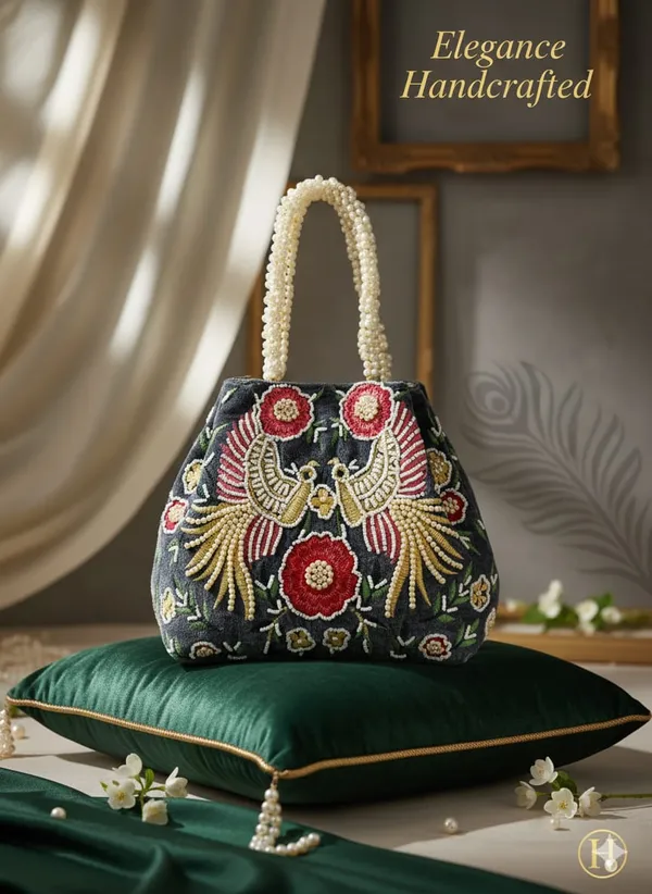 nida fashion Peacock Embroidery Potli Bag With Both Side Hand Work ...