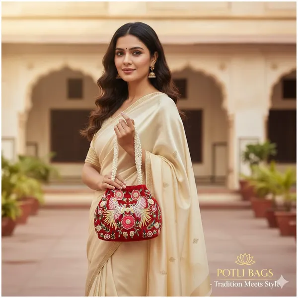 nida fashion Peacock Embroidery Potli Bag With Both Side Hand Work ...
