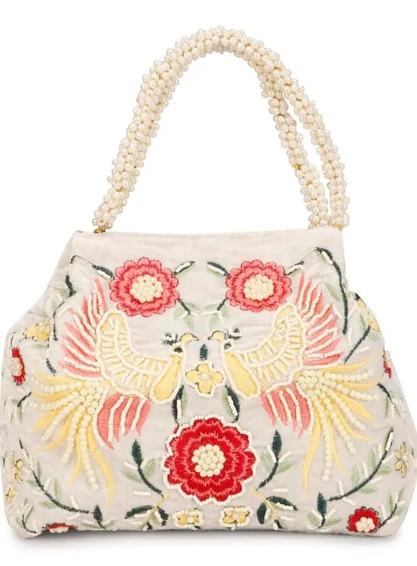 nida fashion White Premium Quality Bird Embroidery Handwork Potli With ...