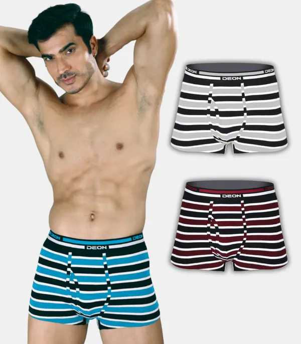 Deon Pack Of 3 Assorted Cotton Lycra Ultra Striper Trunk For