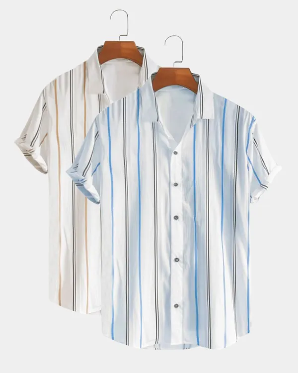Shirtstory Pack of 2 Summer Breeze Striped Shirt Combo Price in India ...