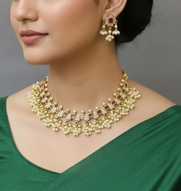 Vedh Jewels Ruby Green Floral Moti Necklace Set For Women Price in ...