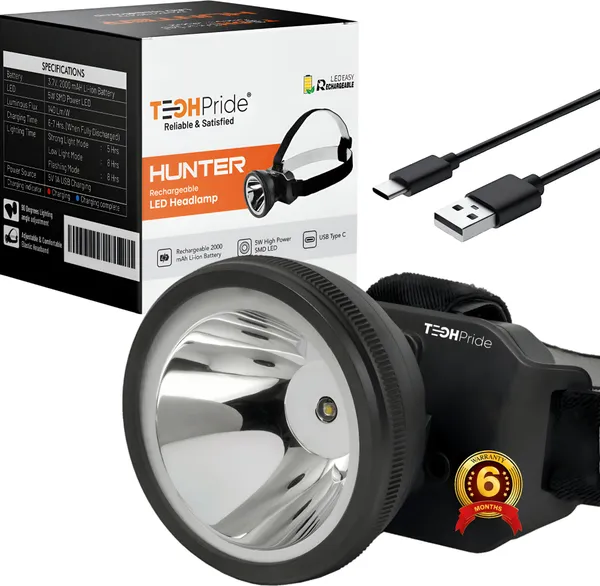 TechPride Black Abs Plastic Rechargeable Led Head Light (5 W) (11L X 11W Cm) (Pack Of 1) Price ...