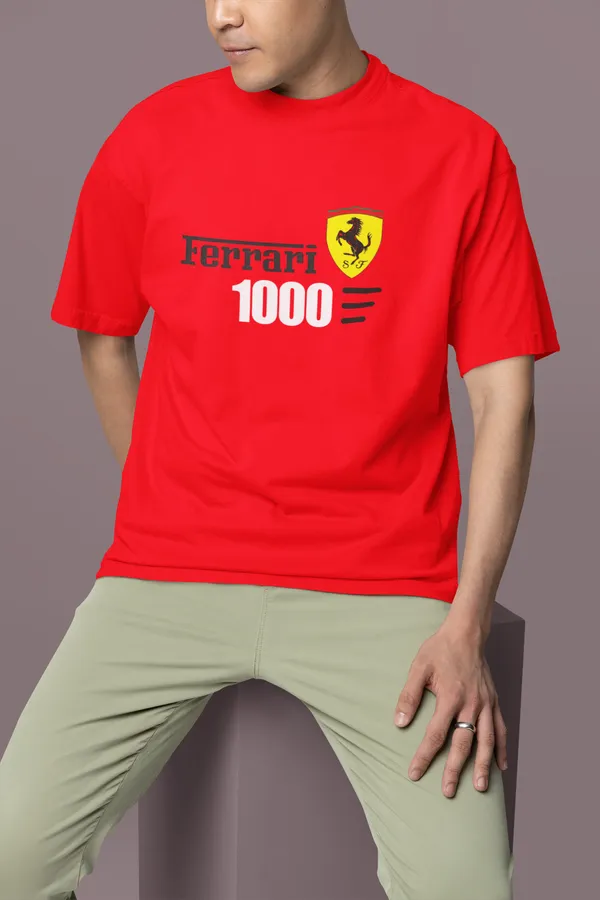 ZUDYS Red Cotton Ferrari 1000 Graphics Printed Regular T-Shirt | For ...