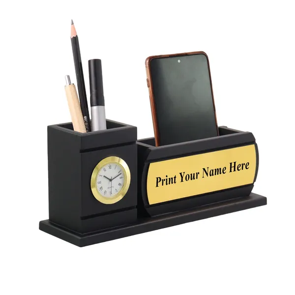 Shivom Crafts Personalised Matt Black Wooden Desk Organizer Mobile ...