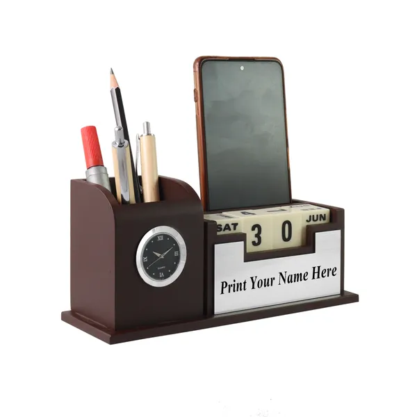 Shivom Crafts Personalised Brown Silver Name Printed, Pen Stand for ...