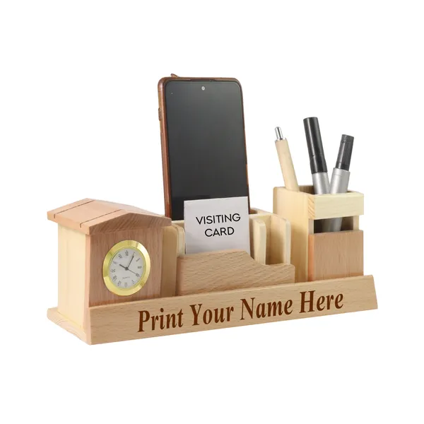 Shivom Crafts Personalised Beige Wooden Desk Supplies Organisers With ...