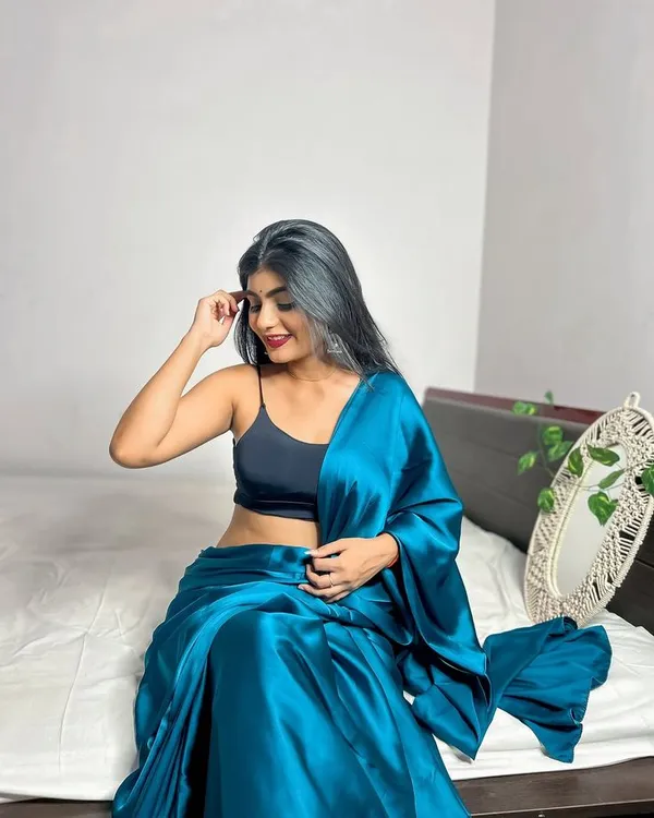 Clothing Saree Hub MORPICH SATIN SILK SAREE Price in India - Buy Clothing Saree Hub MORPICH ...