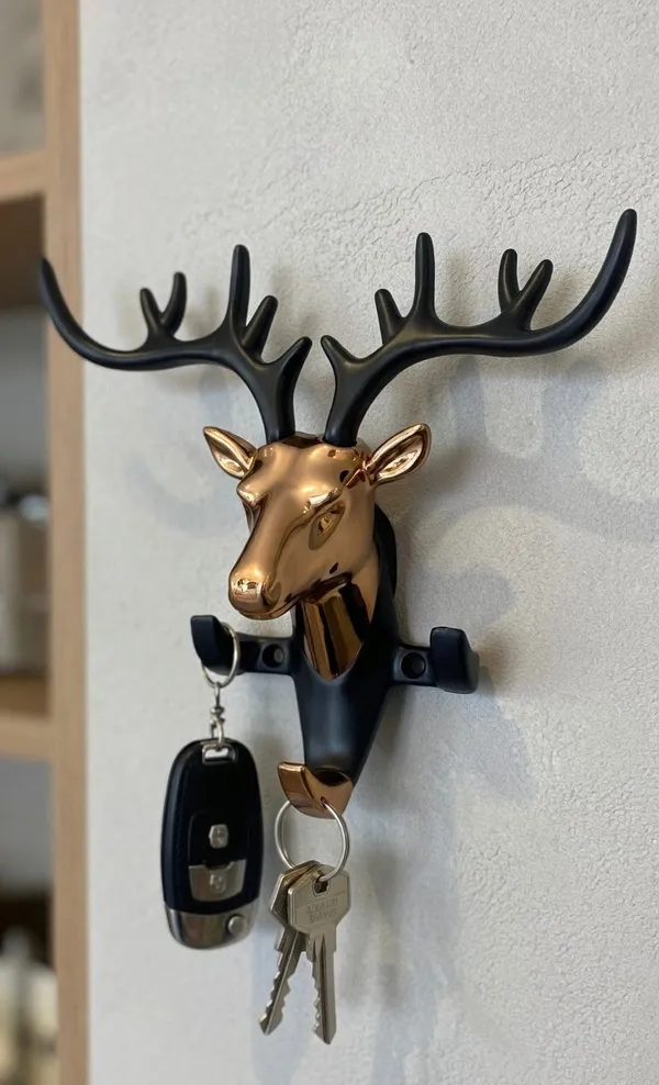 Vasu creation Deer Head Wall Hook & Key Holder - Rose gold & Black ...