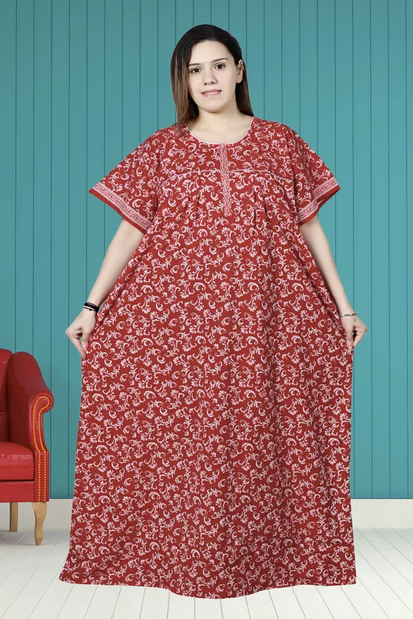 Bindass Female Collection Women Cotton Maxi Nighty Plus Size Printed Zip Style 2XL To 10XL Price ...