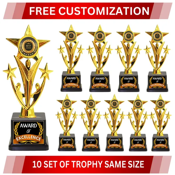 Spellbale Set of 10 Star Design Trophy Set | Excellence Award for ...
