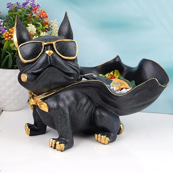 Divine DecoCrafts Black Handcrafted Resin Bold Dog Showpiece | For Home And Office Decor | 25L x ...